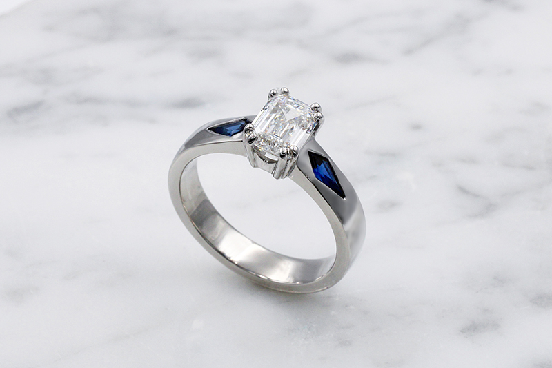Modern Three-Stone Engagement Ring With Kite Setting
