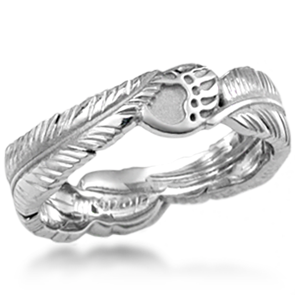 Customizable Native American Inspired Claw and Feather Wedding Band Platinum Stone Is Customizable Too by Krikawa