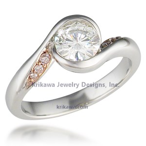 Carved Wave Light Engagement Ring with Diamonds