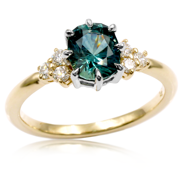 Petite Trinity Cluster Engagement Ring With Silvermist Oval Diamond